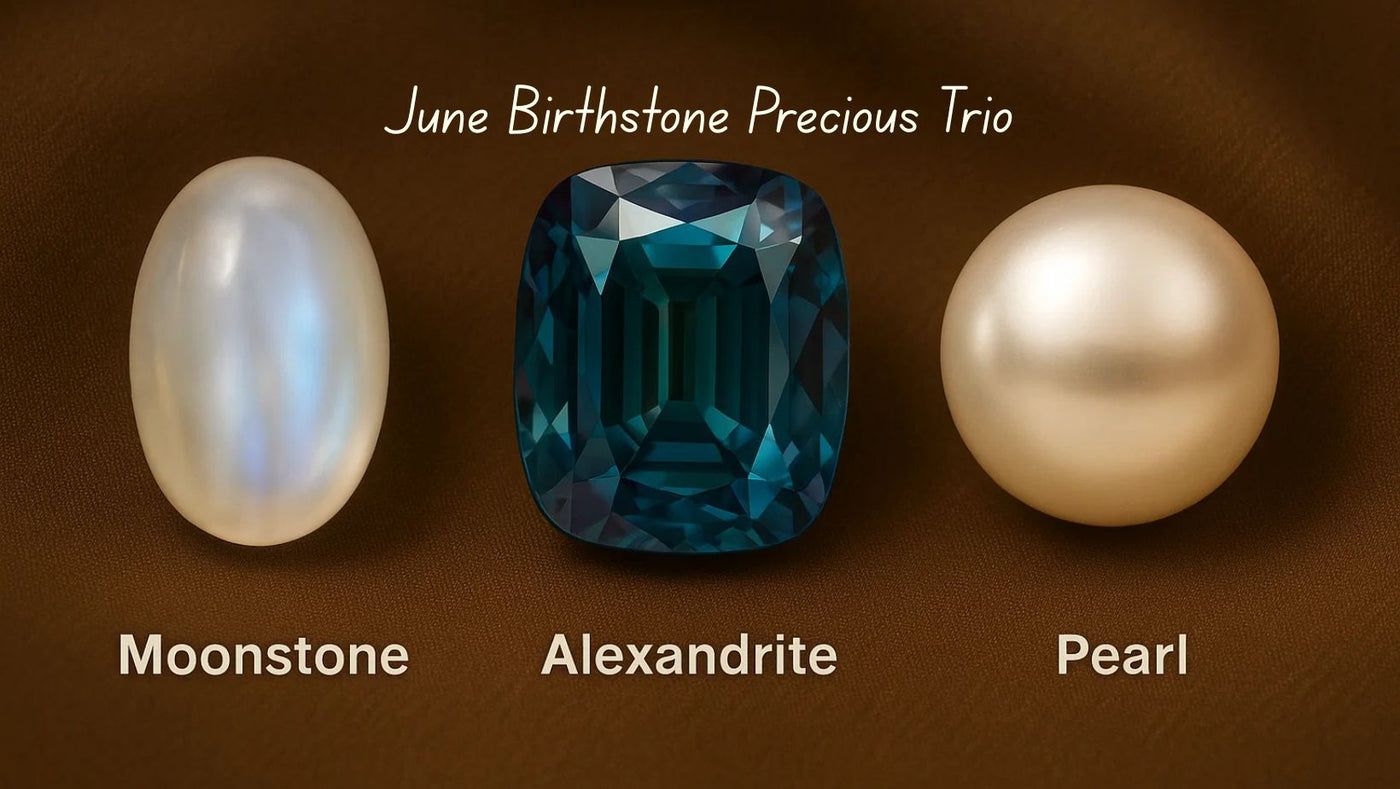 June Birthstones - Pearl, Alexandrite & Moonstone