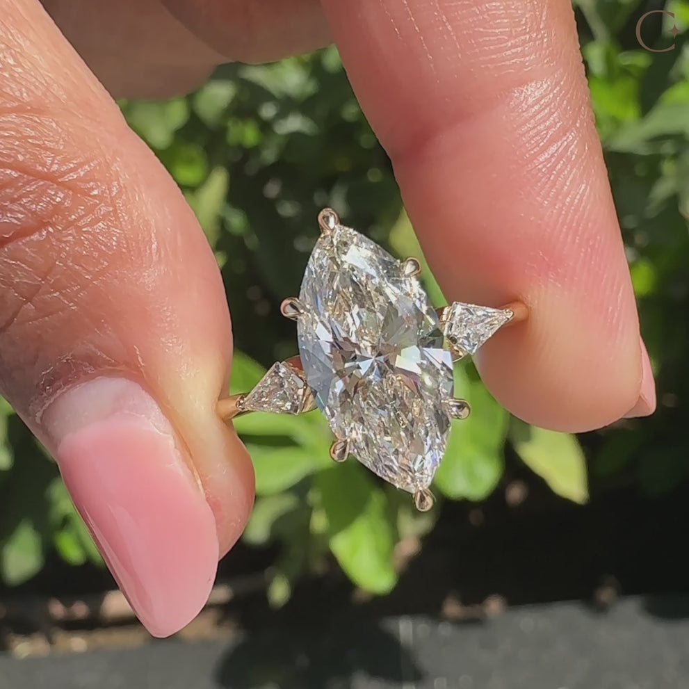 Shop 3 Stone Marquise Diamond Ring Secure With V And Claw Prong